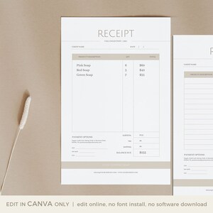 Receipt Template, Editable Order Receipt Form for CANVA, Order Receipt ...