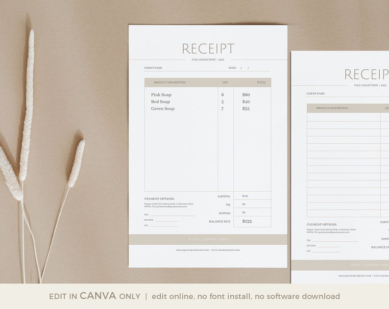 Receipt Template Editable Order Receipt Form for CANVA Order - Etsy