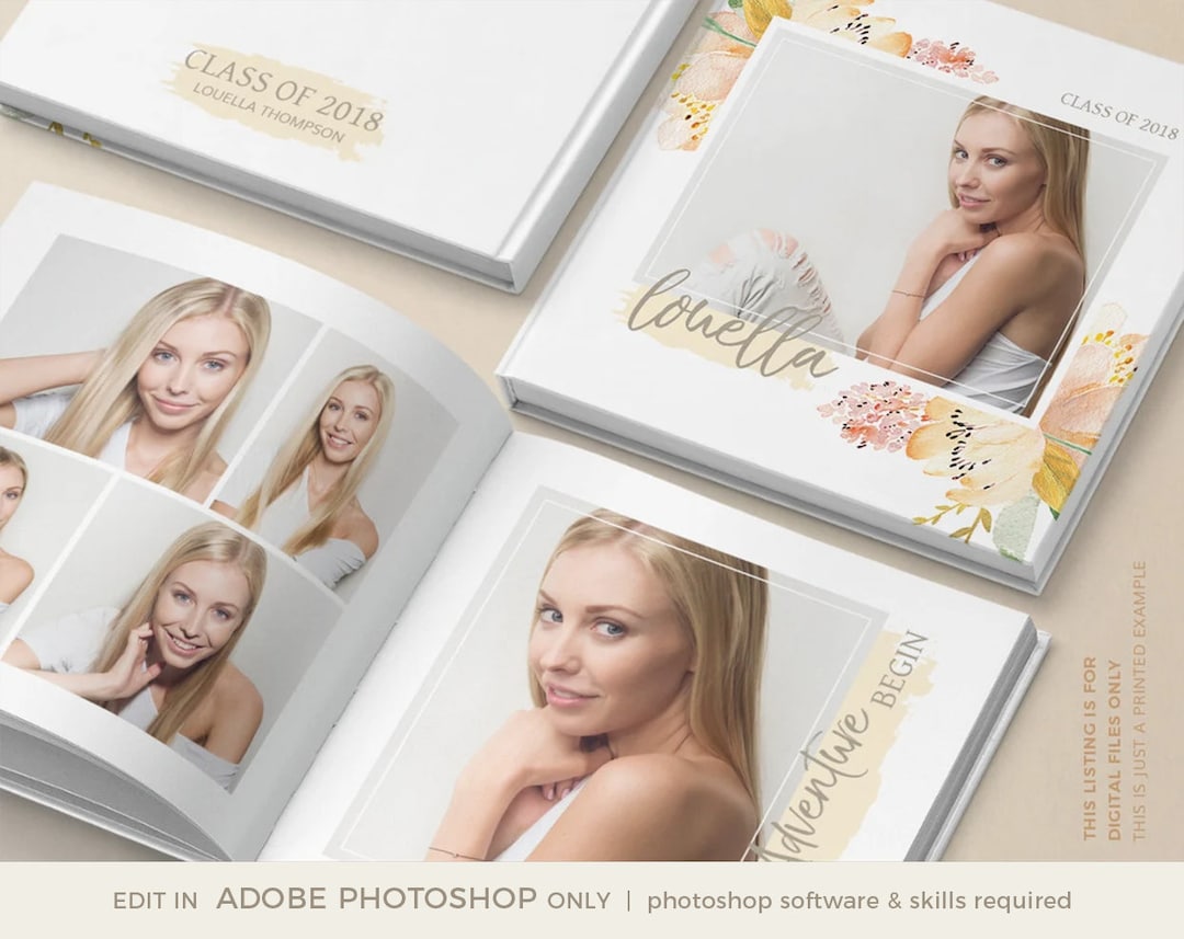 Senior Album Template Senior Book Template, Watercolor Floral Senior ...