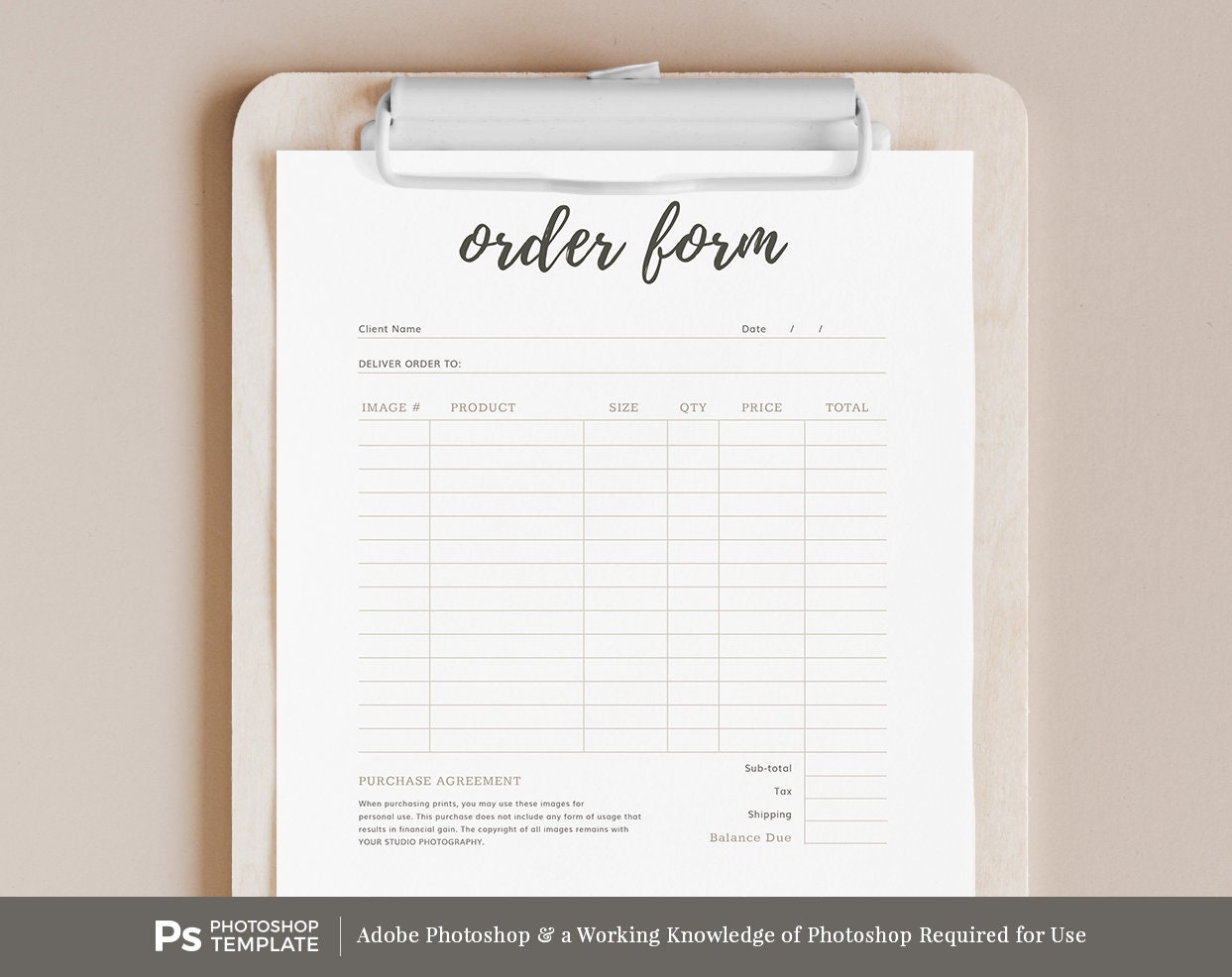 Purchase Order Form Template PSD Order Form Editable Instant Download ...
