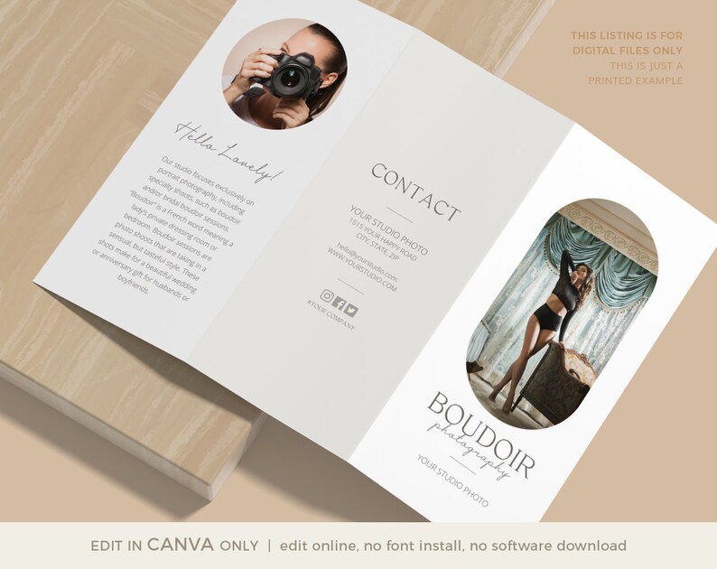 Boudoir Photography Brochure Template, Pricing Guide (CANVA Template ...