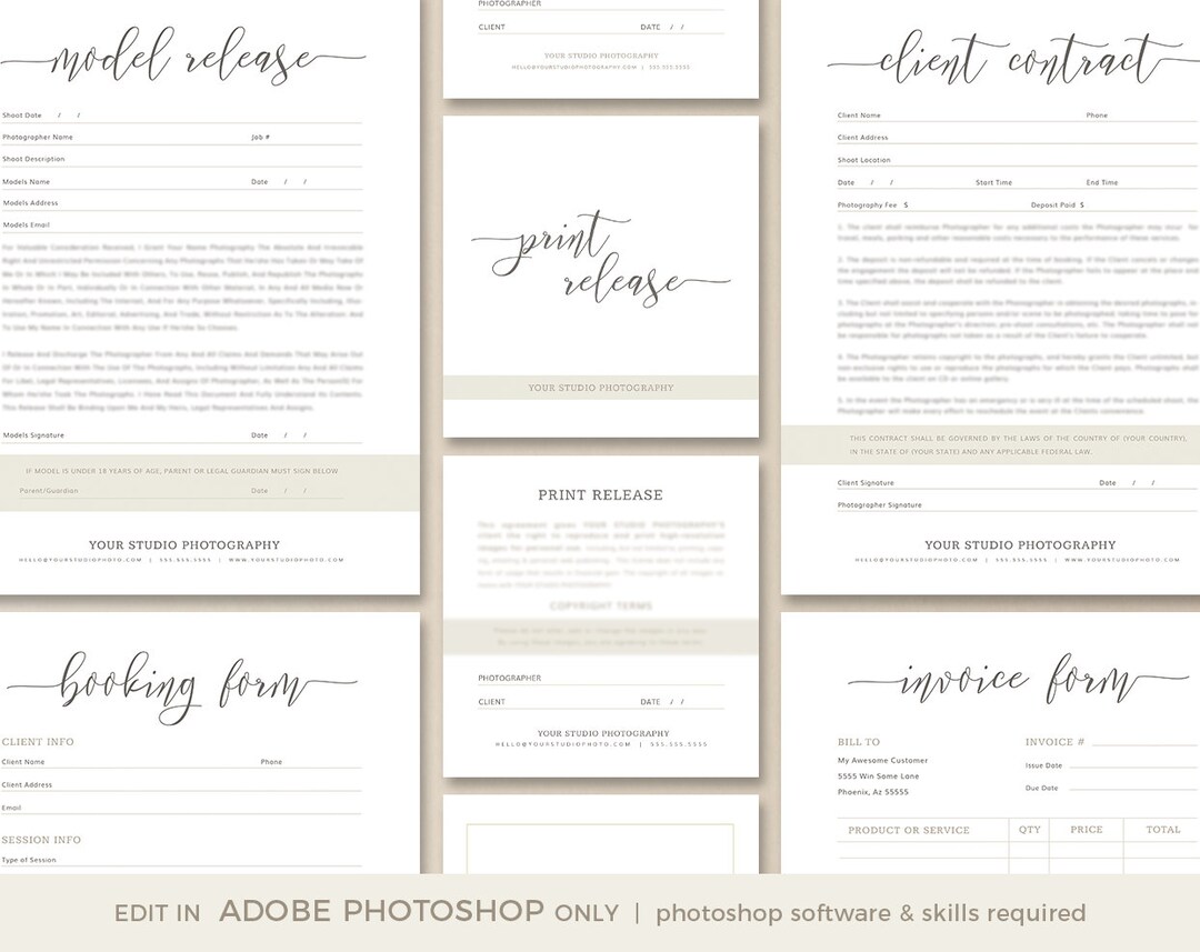 Photography Form Set, Photography Form Template Set, Photography ...