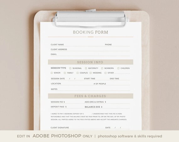 Client Booking Form Template for Photographers Photography - Etsy