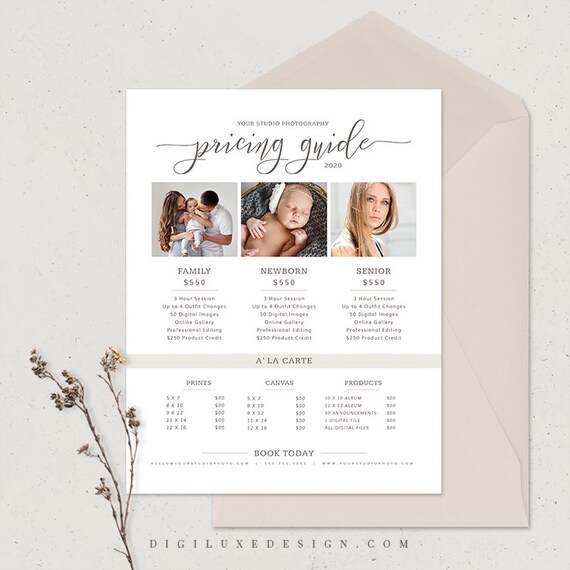 Price Guide List for Photographers Photography Pricing | Etsy