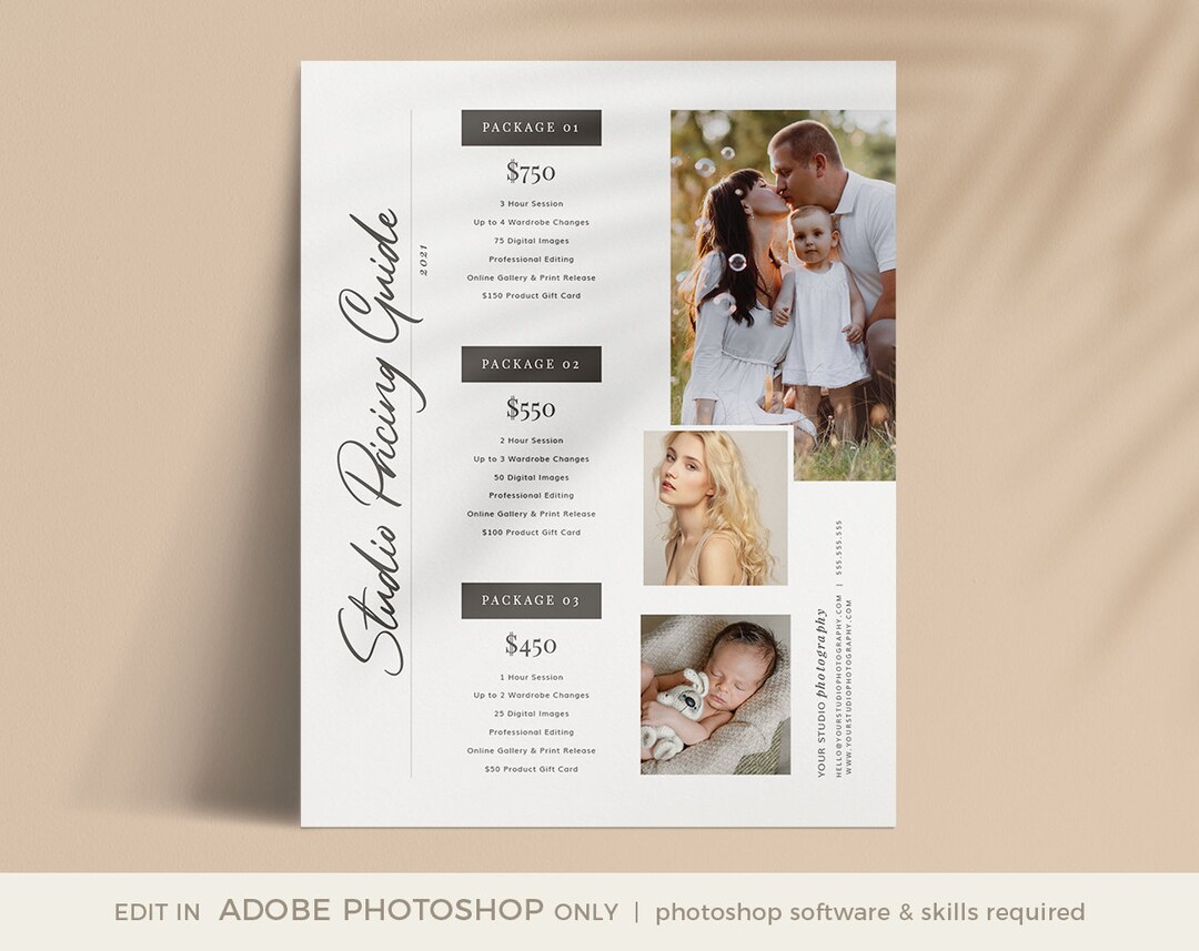 Photography Pricing Template, Price Guide List for Photographers ...