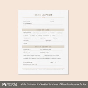 Client Booking Form Template for Photographers - Photography Forms ...