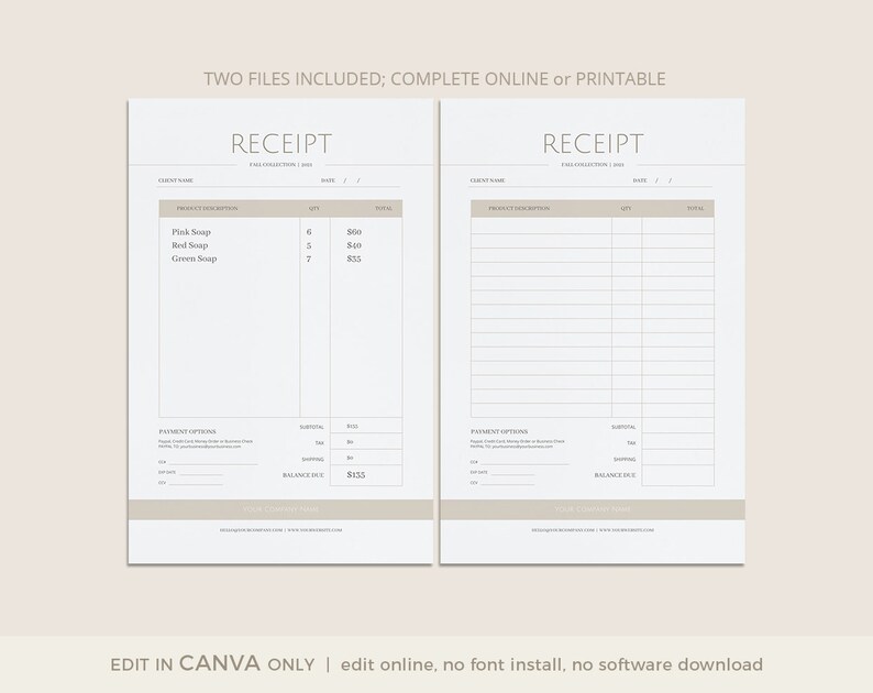 Receipt Template Editable Order Receipt Form for CANVA Order - Etsy