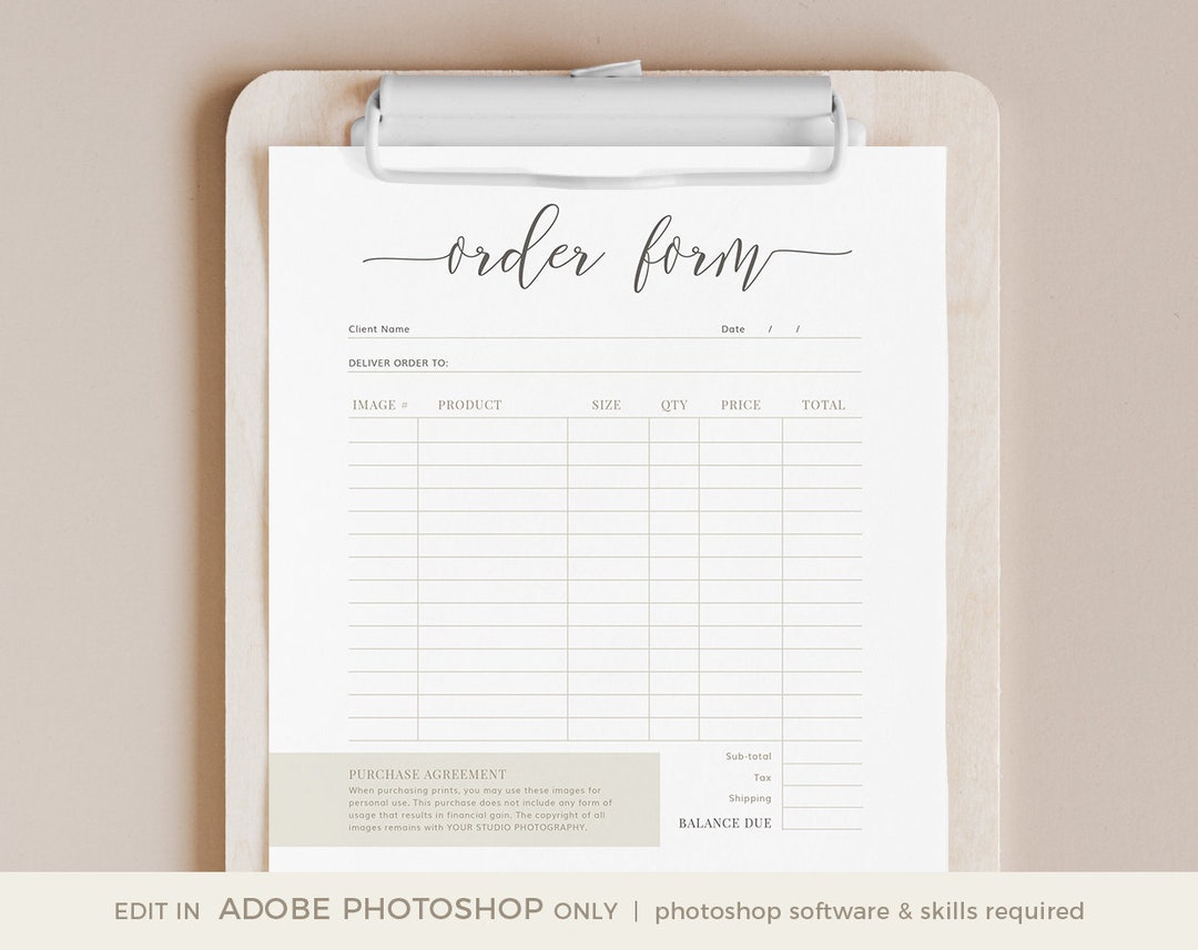 Order Form Template for Photographers, Photography Print Order Form ...