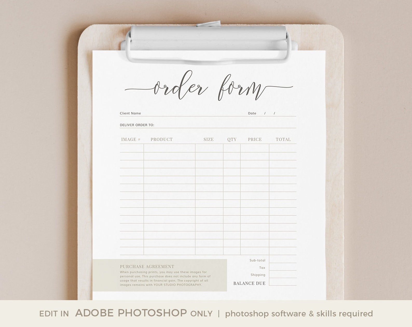 Order Form Template for Photographers Photography Print Order - Etsy
