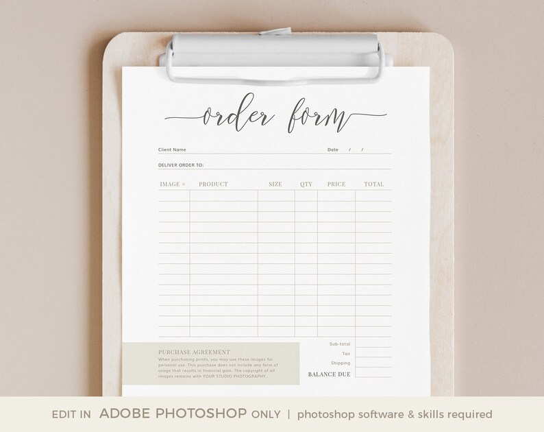 Order Form Template for Photographers Photography Print Order - Etsy
