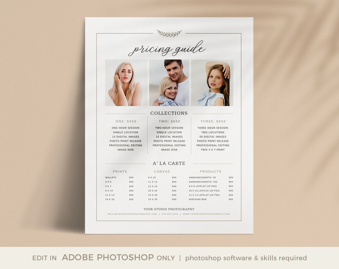 Photographer Pricing Guide, Photography Price List Template, Lifestyle ...