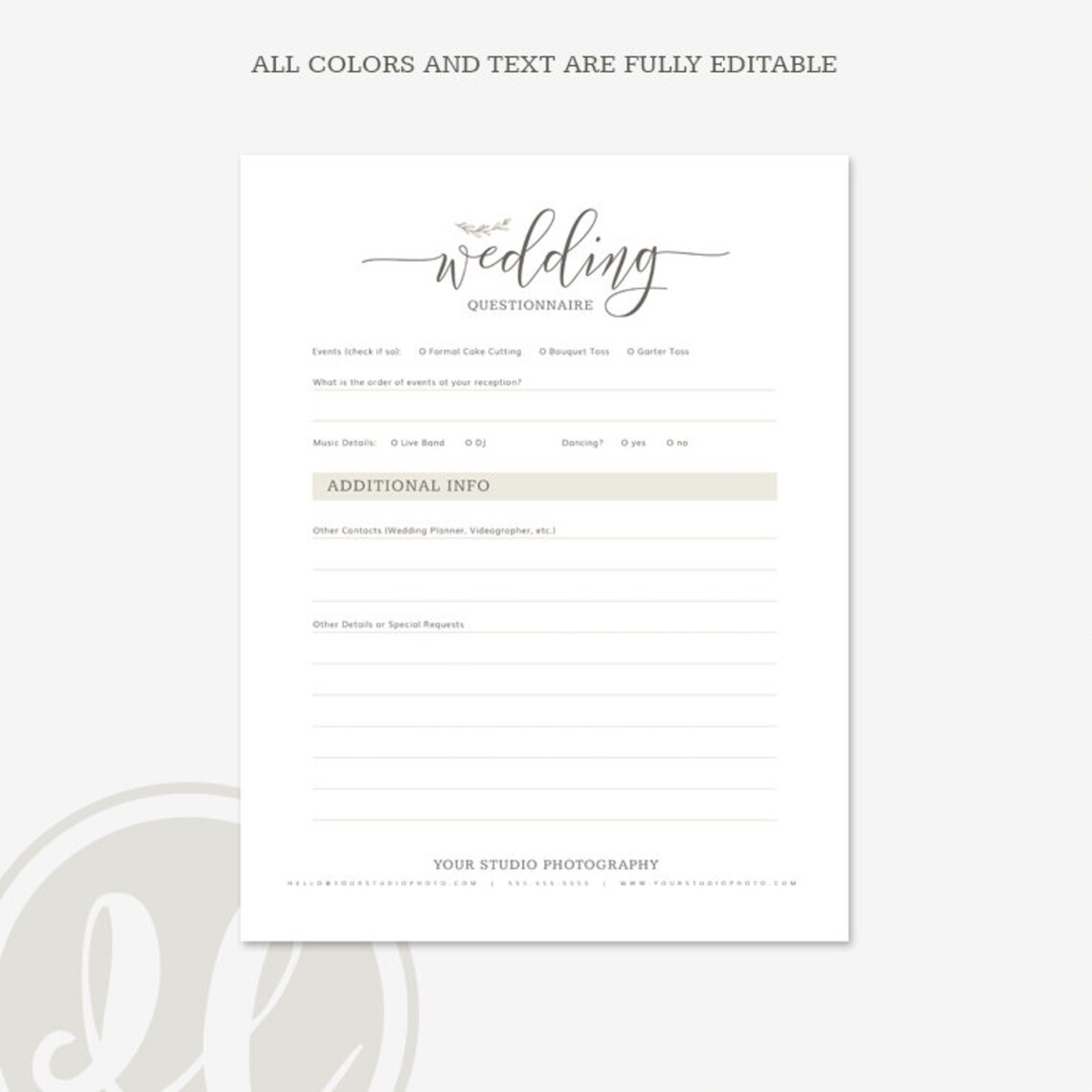 Wedding Photography Questionnaire Editable Wedding | Etsy