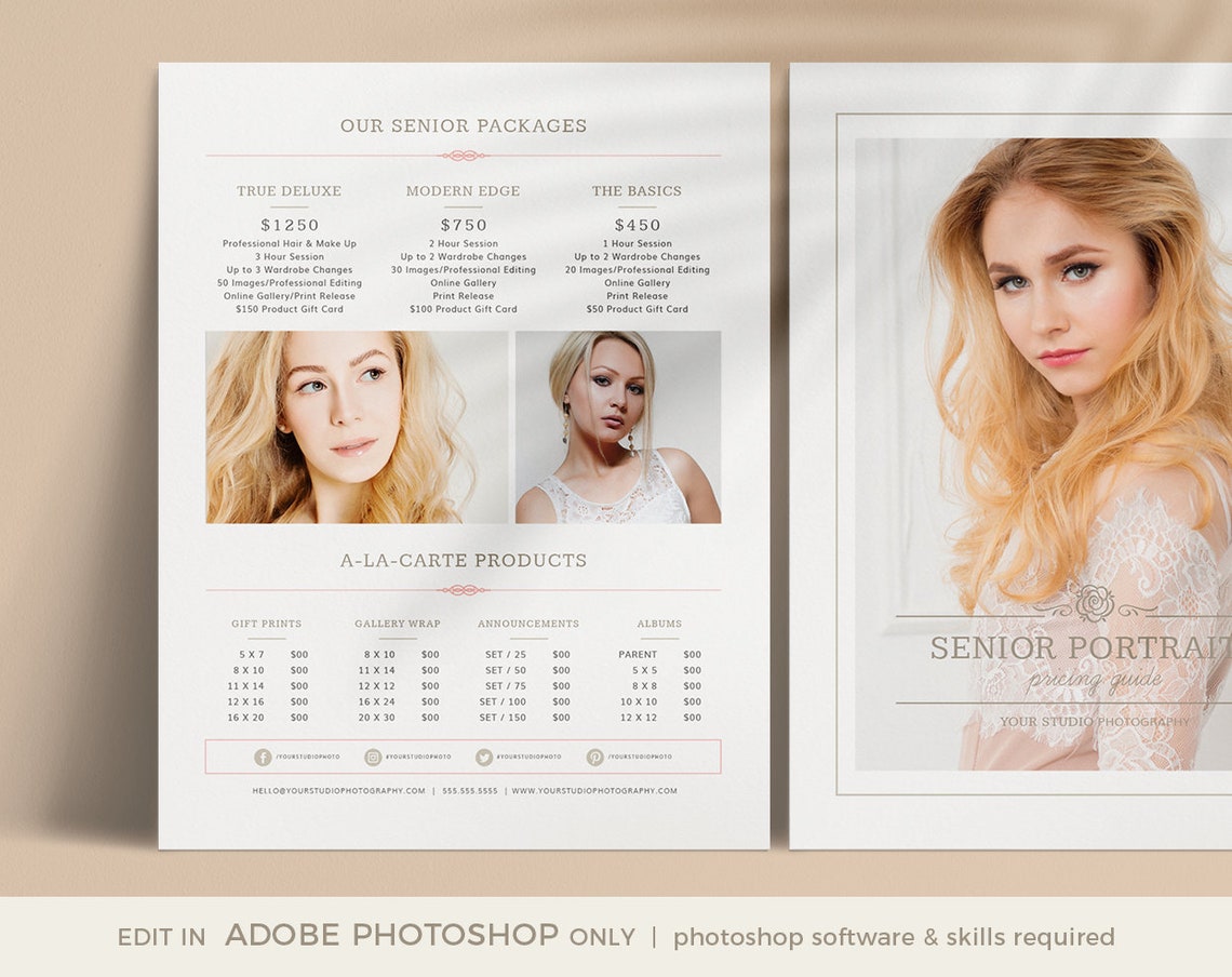 Photo Price List Senior Photography Pricing Template Senior - Etsy