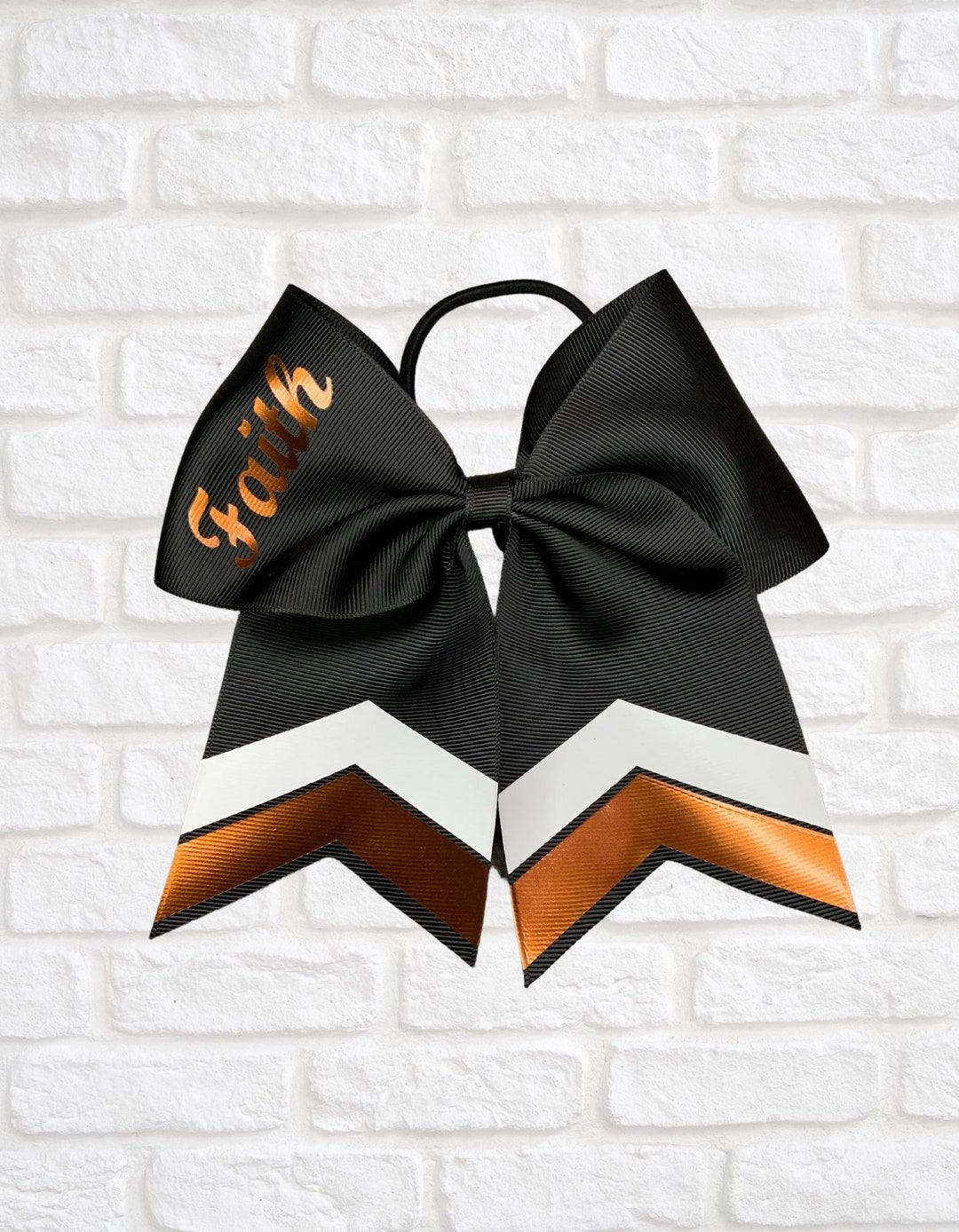 Custom Cheer Bow, Black and Copper Cheer Bow Chevron, Softball Bow ...