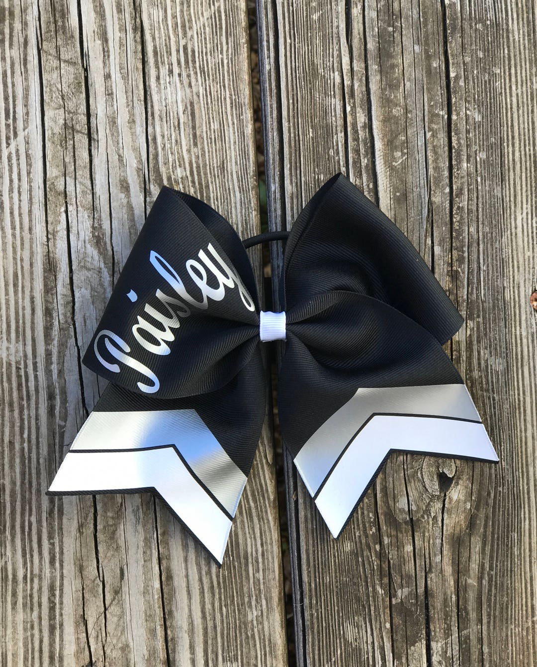 Custom Cheer Bow Black and Silver Cheer Bow Chevron Softball - Etsy