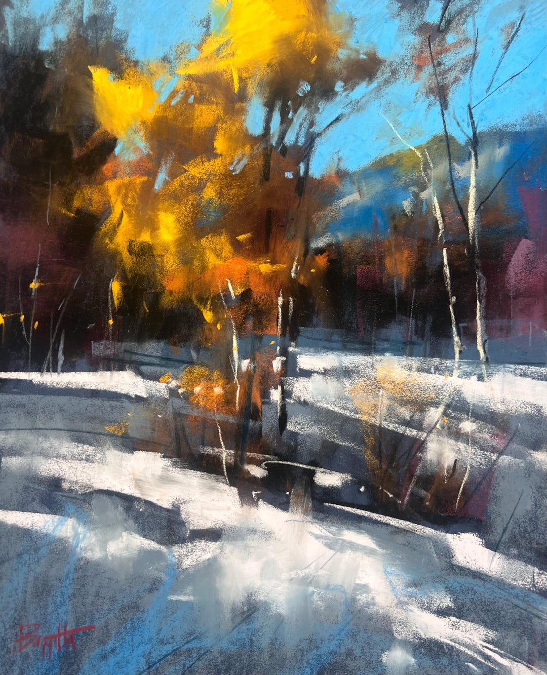 Snow in Fall Landscape Painting 11 X 14h - Etsy