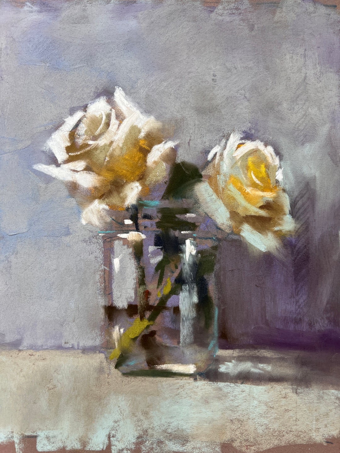 White Roses Pastel Painting 8wx10h - Etsy