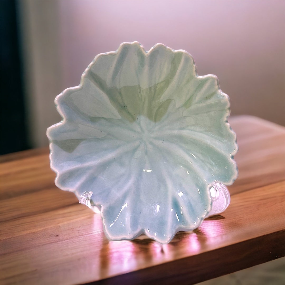 Light Green Leaf Shaped Ceramic Saucers for Medium to Large Kokedama. 7 ...