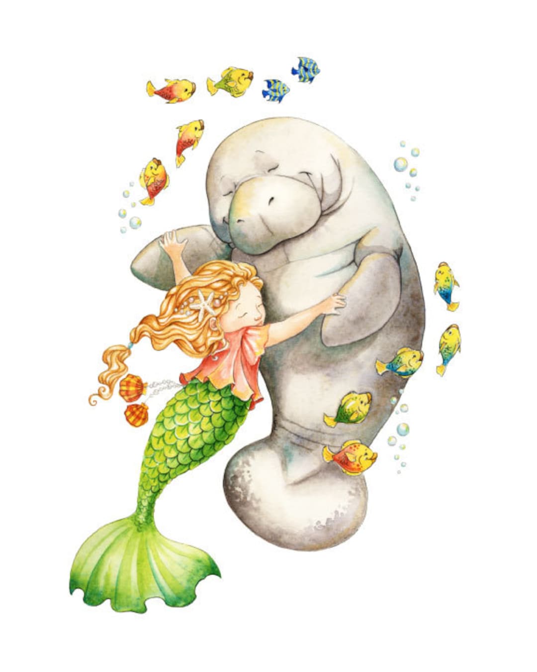 Mermaid and Manatee, Mermaid Nursery, Nursery Art, Nursery Decor ...