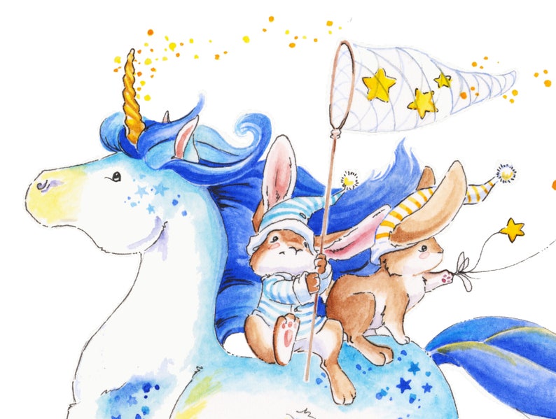 Pegasus Print Unicorn Art Baby Bunny Art Baby Rabbit Print - Etsy