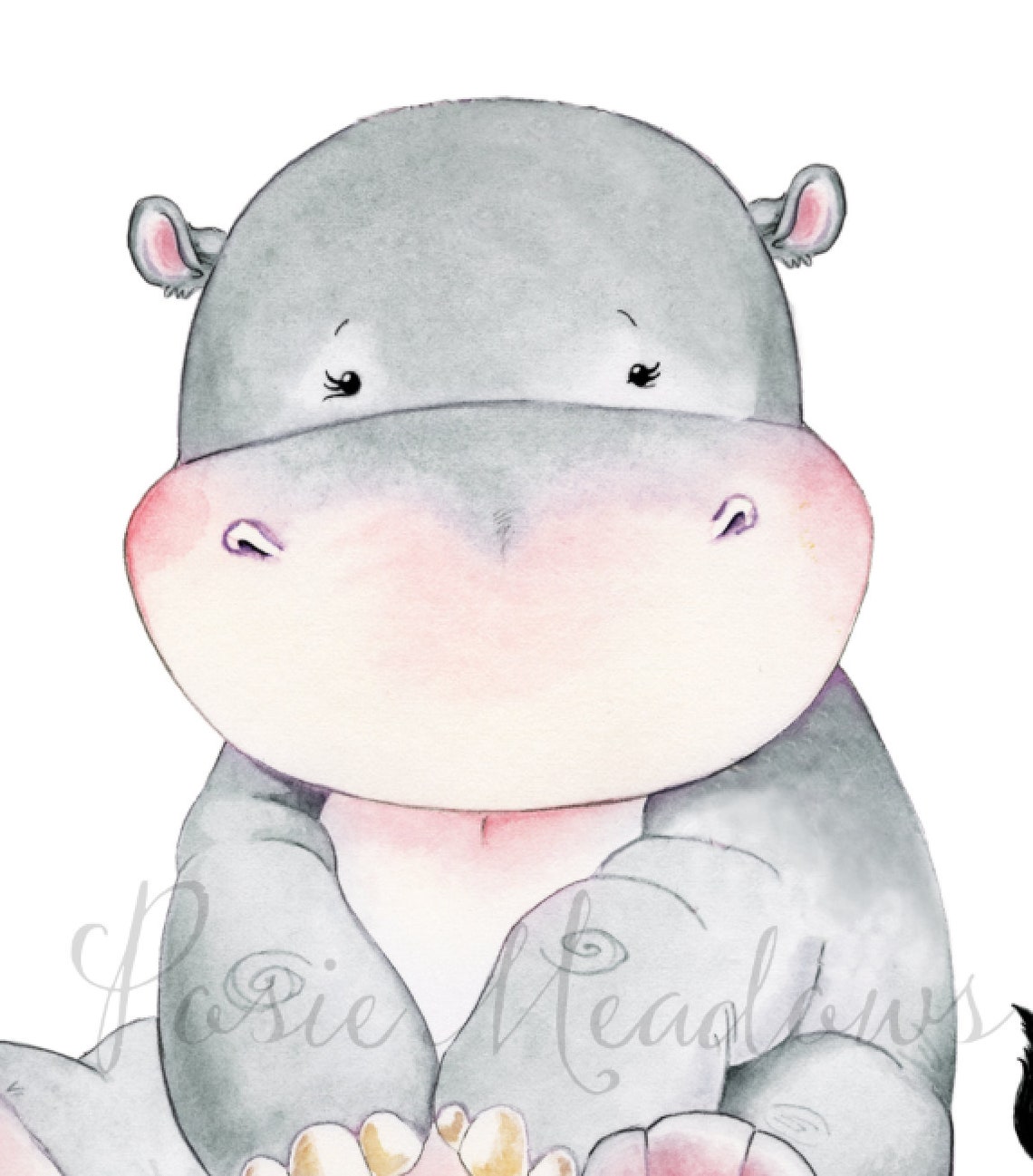 DIGITAL DOWNLOAD, Hippopotamus, Hippo, Baby Hippo, Watercolor Hippo ...