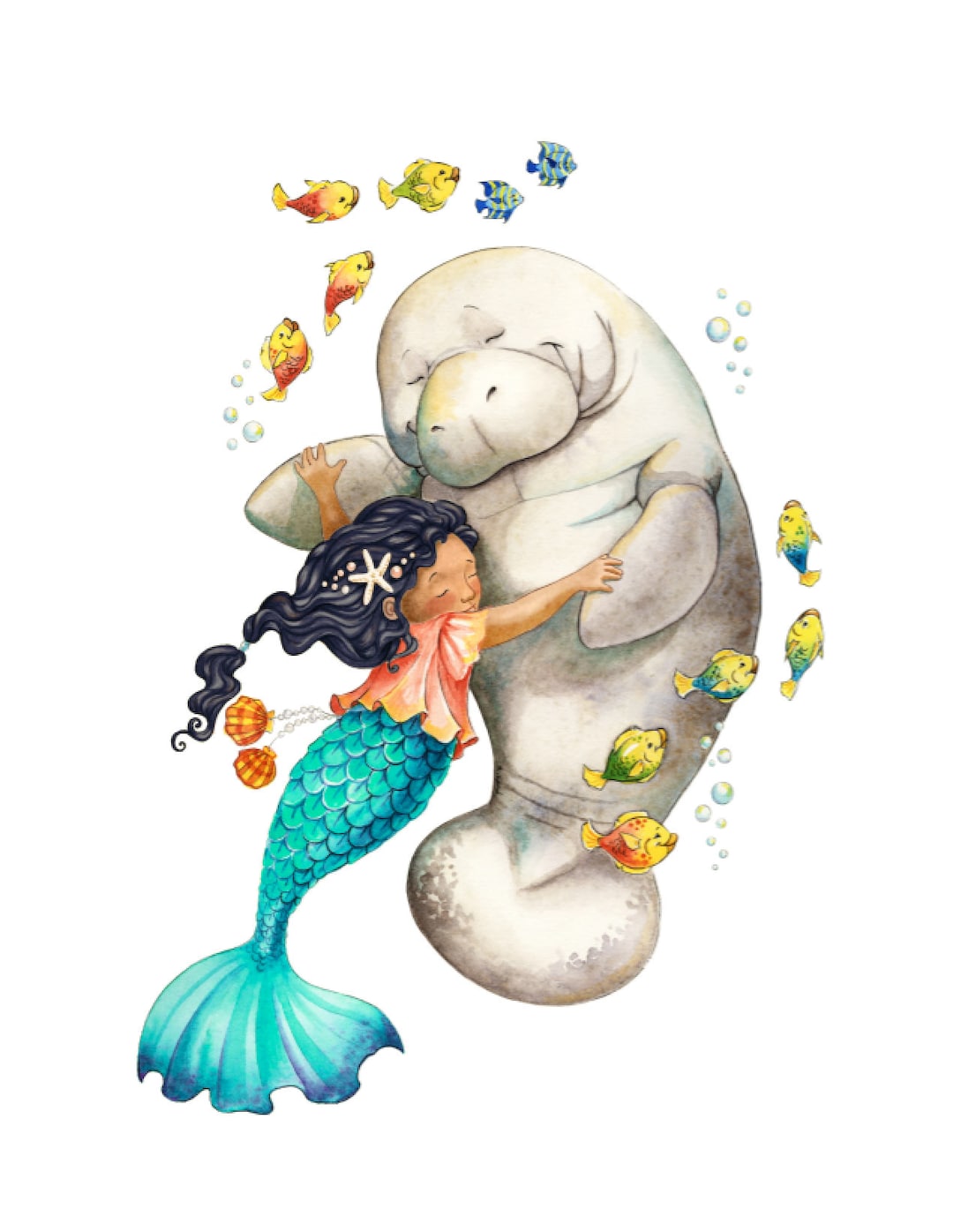 Mermaid and Manatee, Mermaid Nursery, Nursery Art, Nursery Decor ...