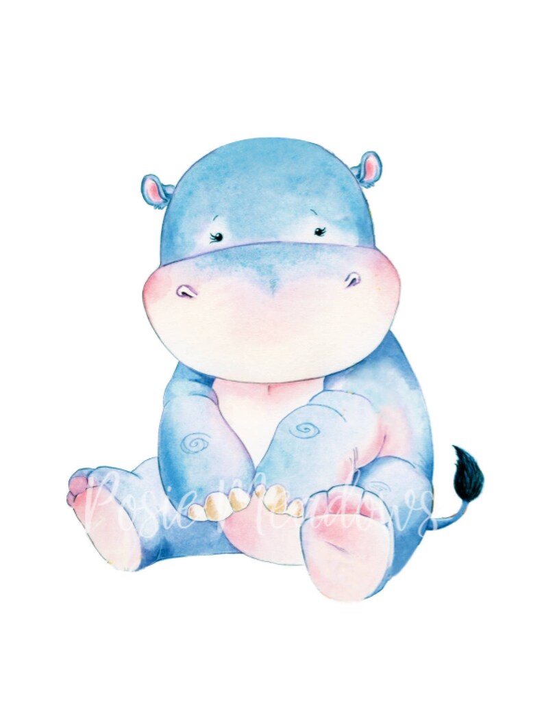 Hippopotamus, Hippo, Baby Hippo, Watercolor Hippo, Nursery Hippo Art ...