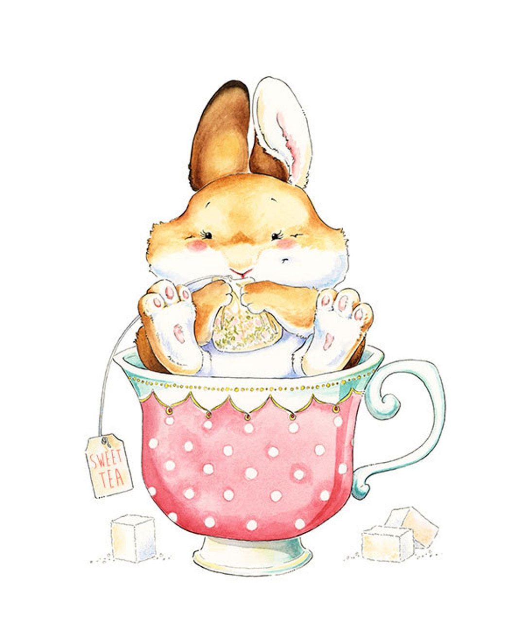 Baby Bunny Art, Baby Bunny Print, Baby Rabbit Art, Bunny in Teacup Art ...