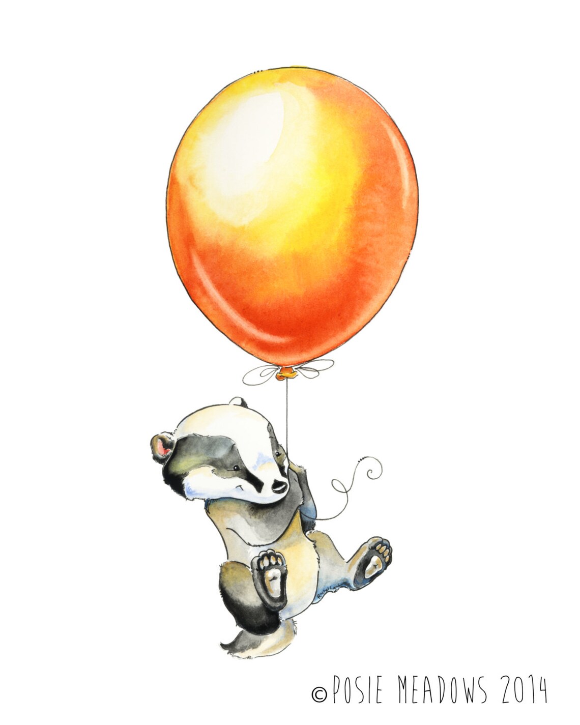 Badger Badger's Balloon Badger Watercolor Woodland - Etsy