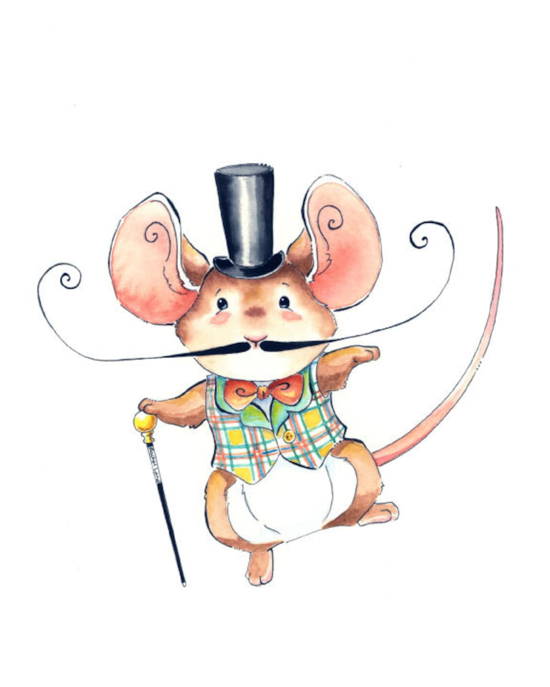 Mouse Art, Watercolor Nursery, Mustache Mouse, Bowtie, Top Hat ...