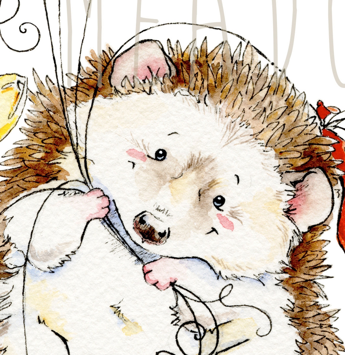 Watercolor Nursery Art. Hedgie's Balloons Hedgehog With - Etsy