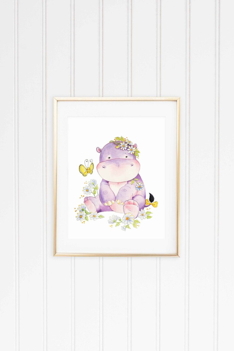 Hippopotamus, Hippo, Baby Hippo, Watercolor Hippo, Nursery Hippo Art ...