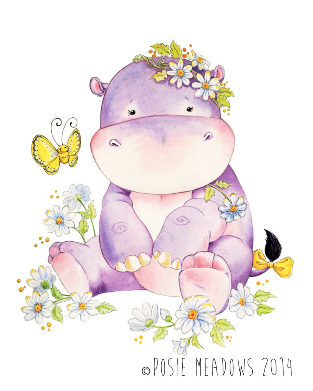 Hippopotamus, Hippo, Baby Hippo, Watercolor Hippo, Nursery Hippo Art ...
