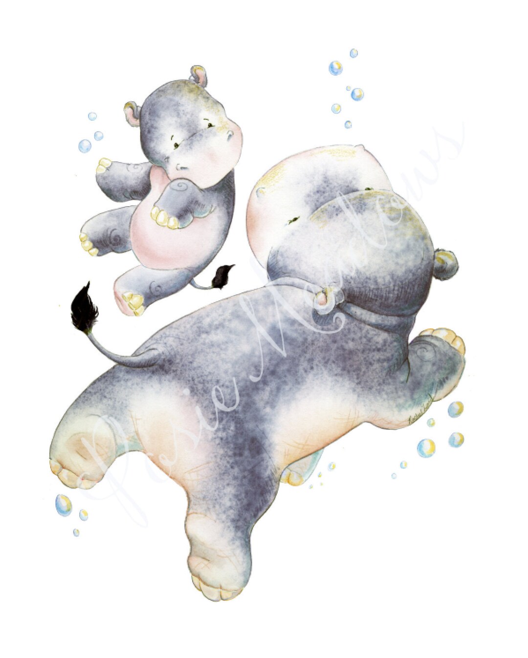 DIGITAL DOWNLOAD, Hippopotamus, Hippos, Baby Hippo, Watercolor Hippo ...