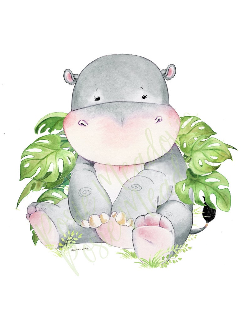 Hippopotamus Hippo Baby Hippo Watercolor Hippo Nursery - Etsy