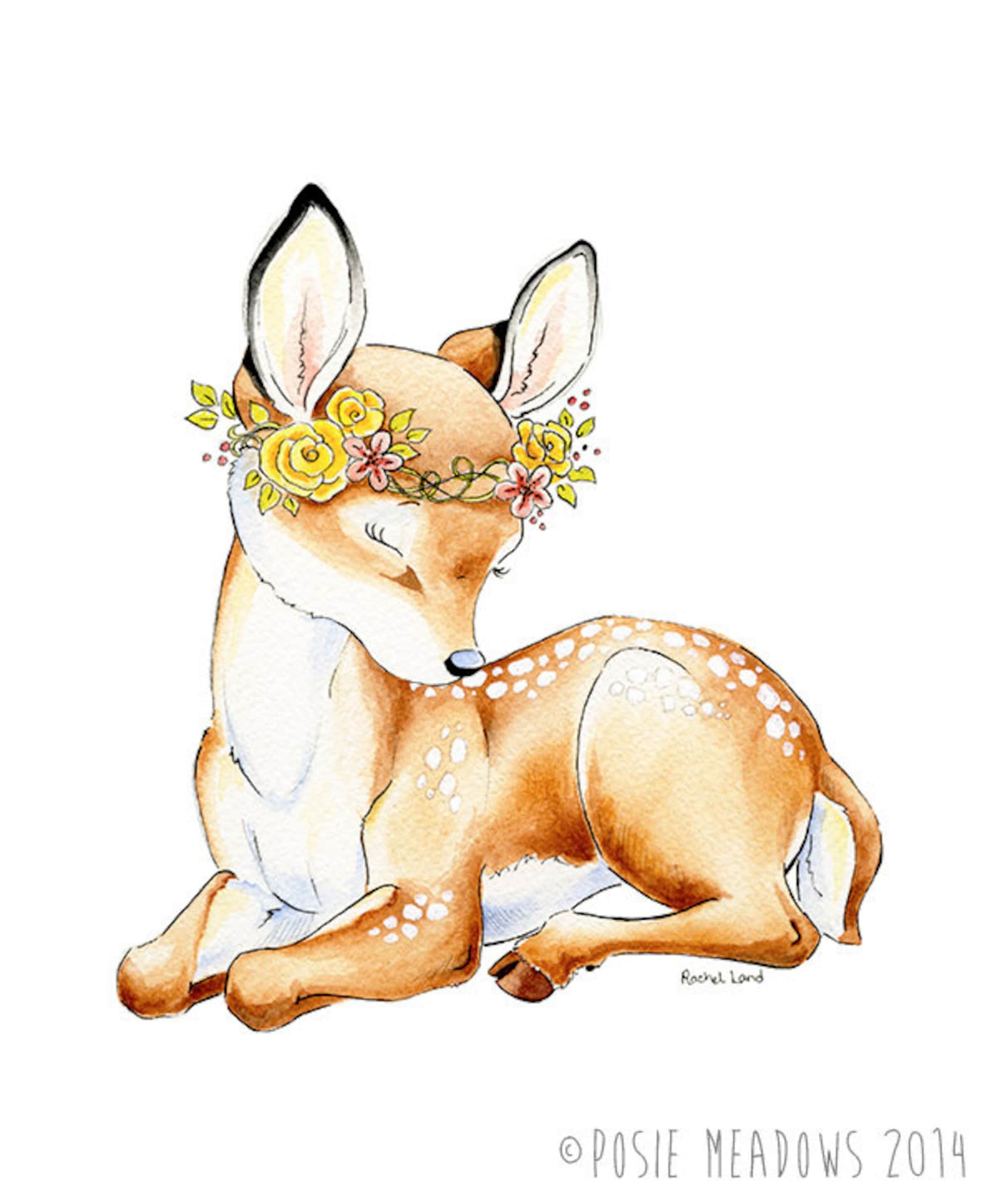 Fawn Wall Art Fawn Woodland Nursery Watercolour Nursery - Etsy