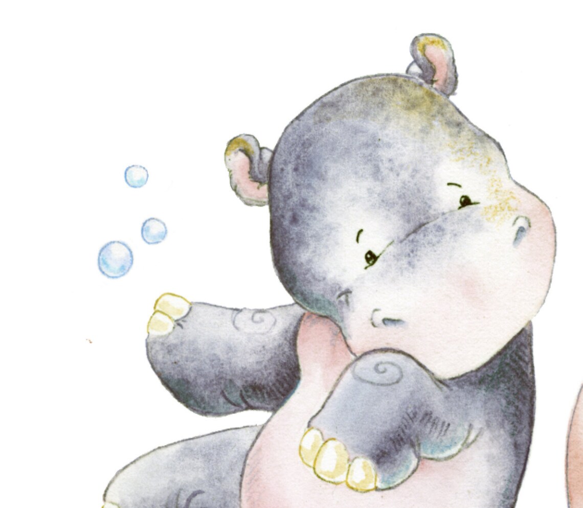 DIGITAL DOWNLOAD Hippopotamus Hippos Baby Hippo Watercolor - Etsy