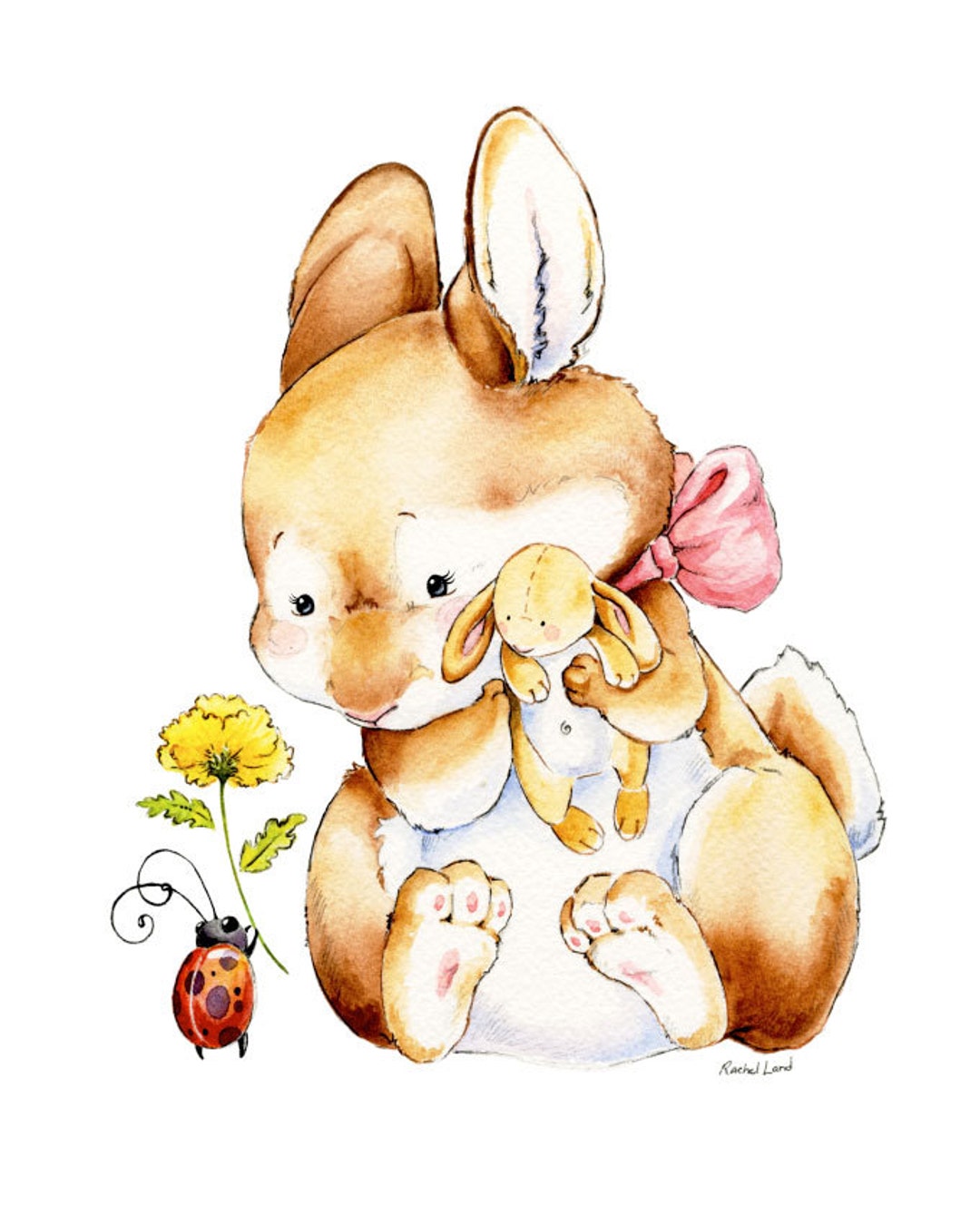 Baby Bunny Art, Baby Rabbit Art, Ladybug Art, Ladybird Art, Stuffed ...