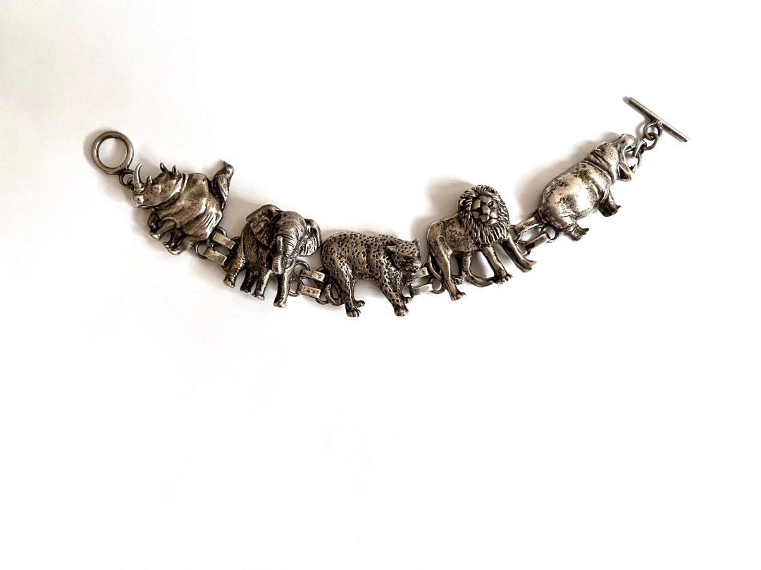 Carol Felley Sterling Silver African Safari Animals Link Bracelet - Etsy