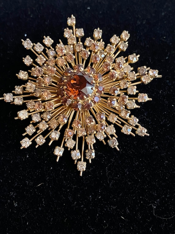 Austria Rhinestone Sunburst Brooch - Gem