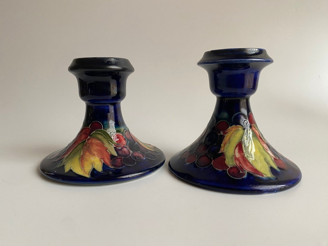 William Moorcroft Pottery Candlesticks Leaf and Berry Pattern Potter to ...