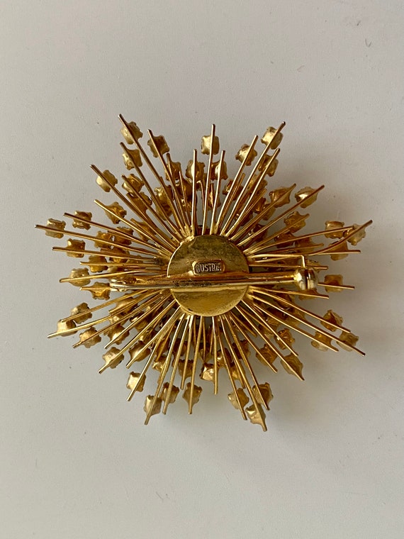 Austria Rhinestone Sunburst Brooch - Gem