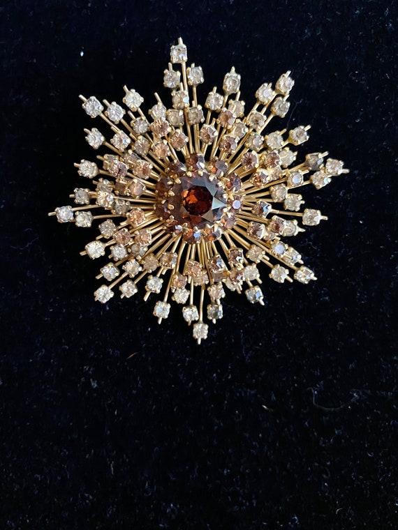 Austria Rhinestone Sunburst Brooch - Gem