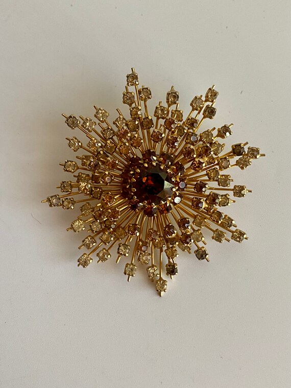 Austria Rhinestone Sunburst Brooch - Gem