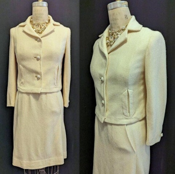 Vintage 60s MOD Era Ivory Wool and SILK SUIT Wedding … - Gem