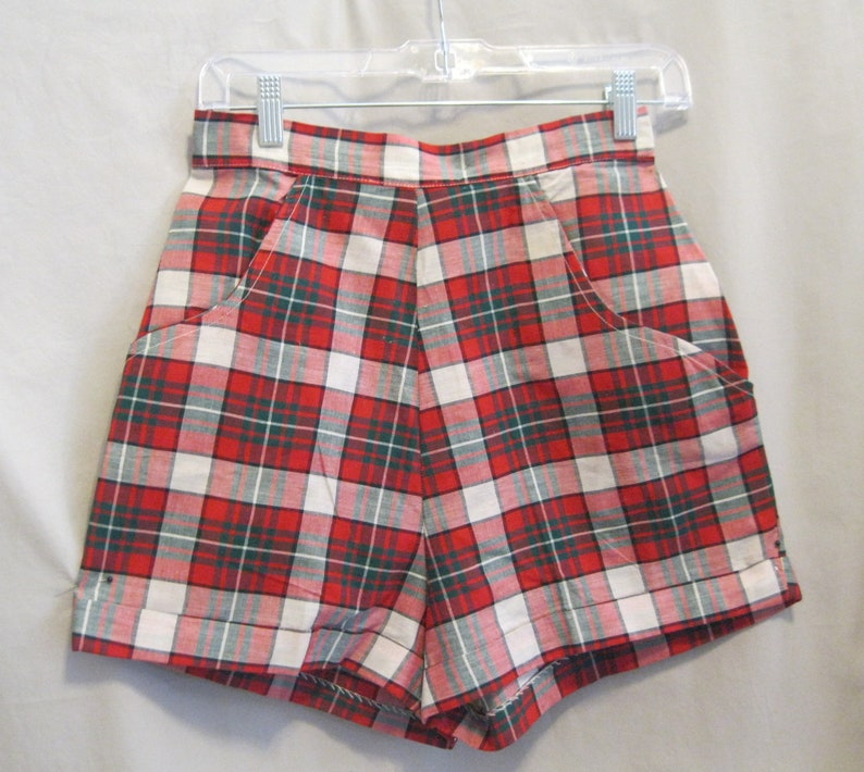 Vintage 50s 60s PLAID Tartan SHORTS High Waist Classic Rockabilly ...