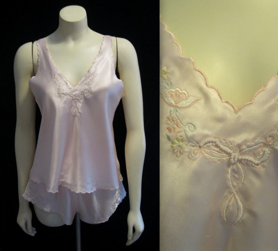 Vintage 80s 90s 2 Piece TEDDY Set by DELICATES Embroidered W. Pearls ...