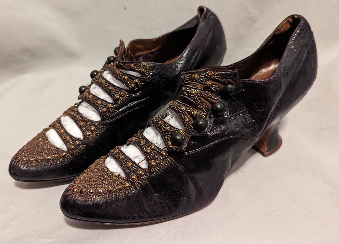 Rare!! Vintage WWI Era /edwardian EGGPLANT Leather Shoes Pumps With ...