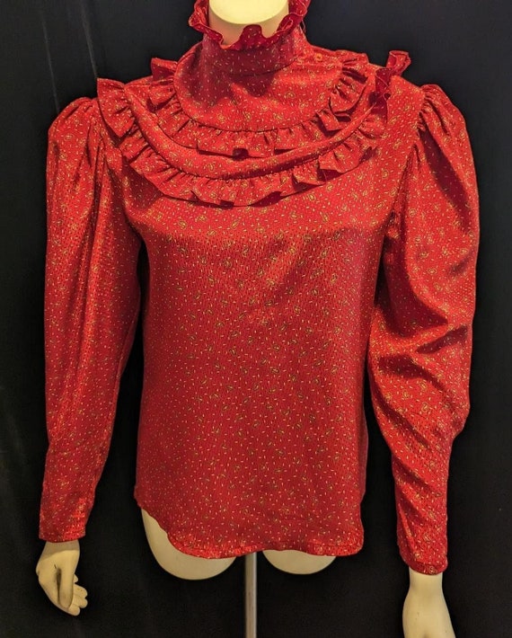Vintage 80s Romantic VICTORIAN STYLE BLOUSE with Ruff… - Gem