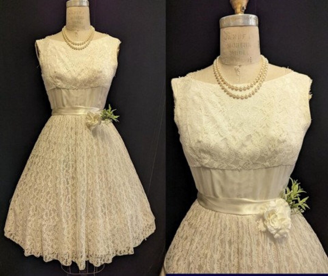 Vintage 50s 60s White LACE Graduation WEDDING Prom DRESS Rockabilly Fit ...